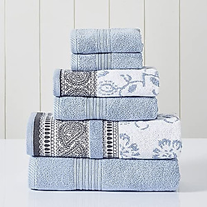 Modern Threads 6 Piece Set, 2 Bath Towels, 2 Hand Towels, 2 Washcloths Yarn Dyed Jacquard/Solid Towel Set Ophelia Blue