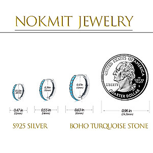 NOKMIT Turquoise Hoop Earrings 8/10/12mm Sterling Silver Huggie Cartilage Cuff Earrings Small Blue Gemstone Earrings Set Jewelry Gifts for Women (Turquoise)