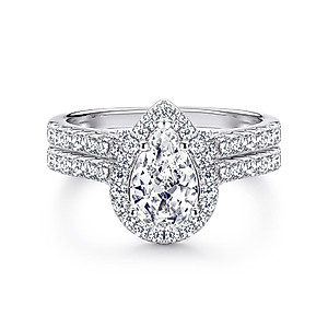 Pear Shaped Wedding Ring Set for Women 2 Carat Center Moissanite Bridal Ring Set Teardrop Engagement Ring Set 925 Sterling Silver 10K 14K 18K Gold (18K Gold)