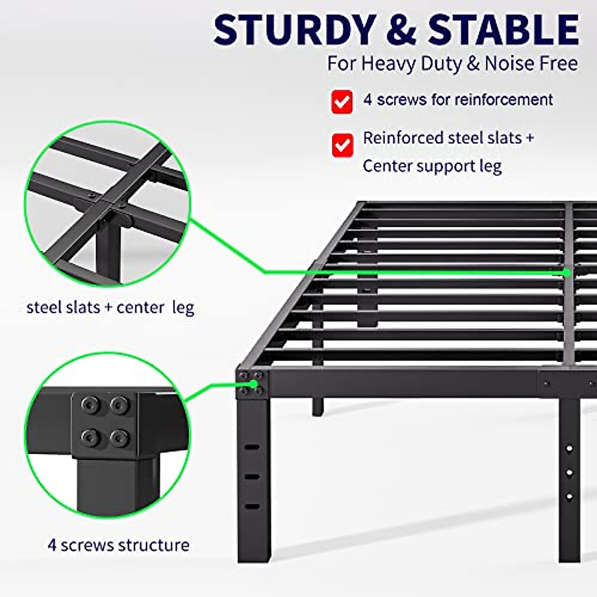 Neslime 18 Inch High King Bed Frame No Box Spring Needed, Heavy Duty King Platform Bed Frame for Heavy People, Easy Assembly, Noise Free, Black