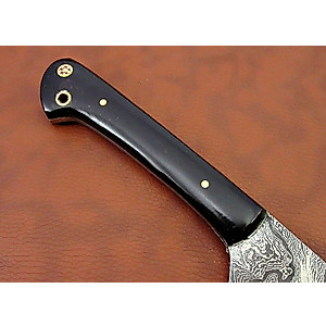 8.5 Inches long custom made Damascus steel hand forged Paring Knife, kitchen knife 4" full tang blade, Natural Buffalo Horn scale inserting hole (Black)