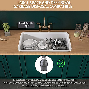 Miuara White Undermount Kitchen Sink 32 Inch - Large Kitchen Sink Drop In 32"x19", 9" Deep Dual Mount Drop In Kitchen Sink, Topmount Single Bowl Fireclay Sink For Kitchen, with Custom Accessories