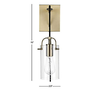 Globe Electric 51629 Nordhaven 1-Light Plug-in or Hardwire Wall Sconce, Antique Brass, Pulley Accent, Clear Glass Shade, Bulb Included
