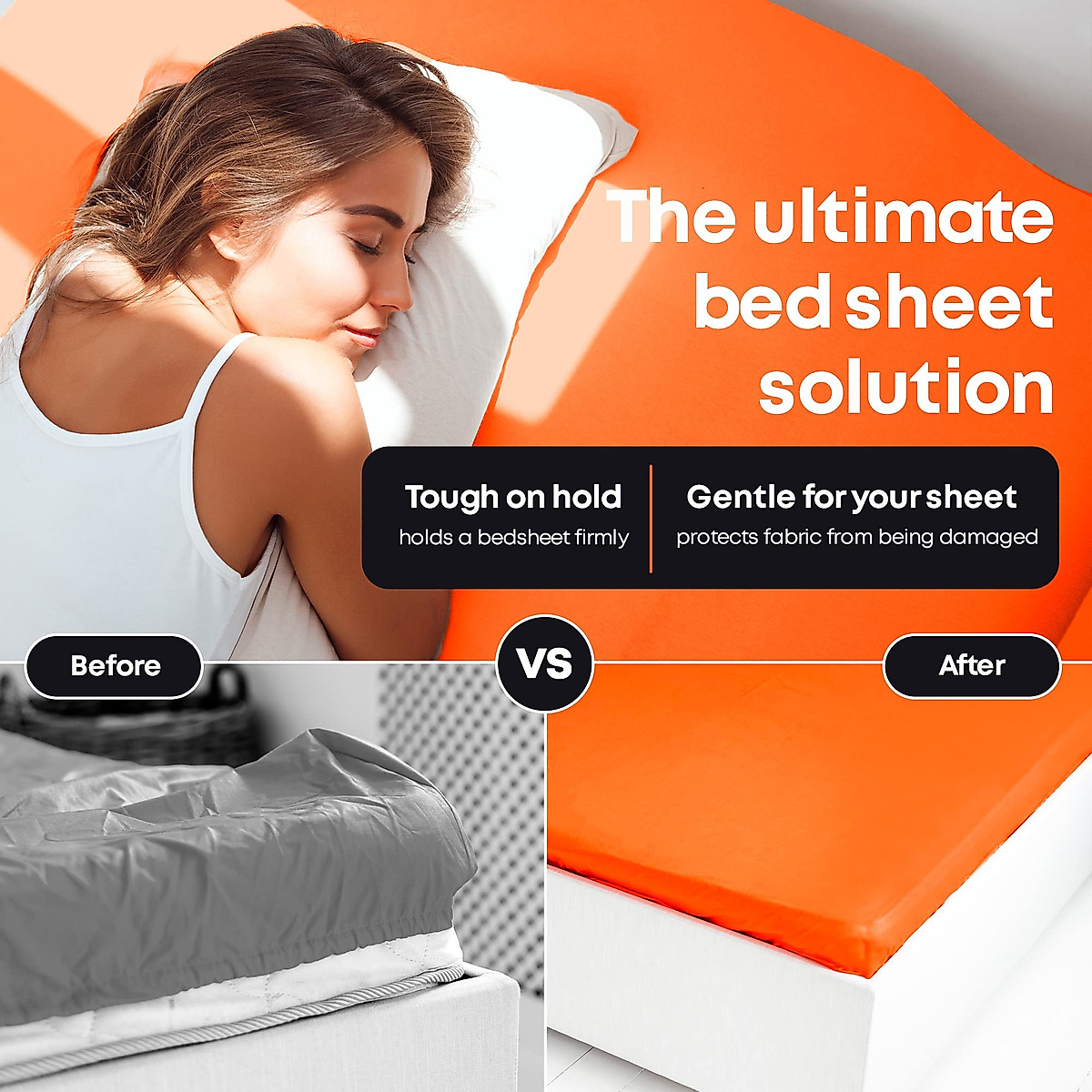 5 STARS UNITED Bed Sheet Straps Set, Elastic Fasteners with Metal Clips, Sheet Holders for Corners, Fitted Sheet Clips to Hold Sheets in Place, Bed Sheet Clips with Adjustable Bed Bands (8 Pcs White)