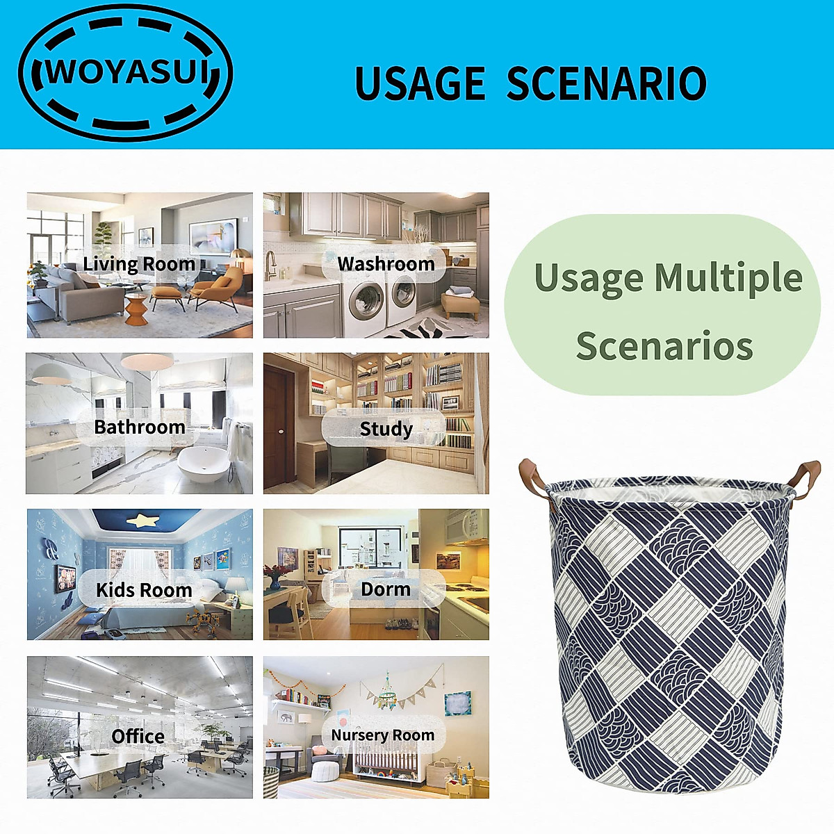 Collapsible Round Storage Bin - WOYASUI Large Laundry Hamper Waterproof Organizer with Handles/Home Decor/Toy Books Holder Clothes Nursery Basket（2 PACKS,Black Geometric & Lucky Clouds）