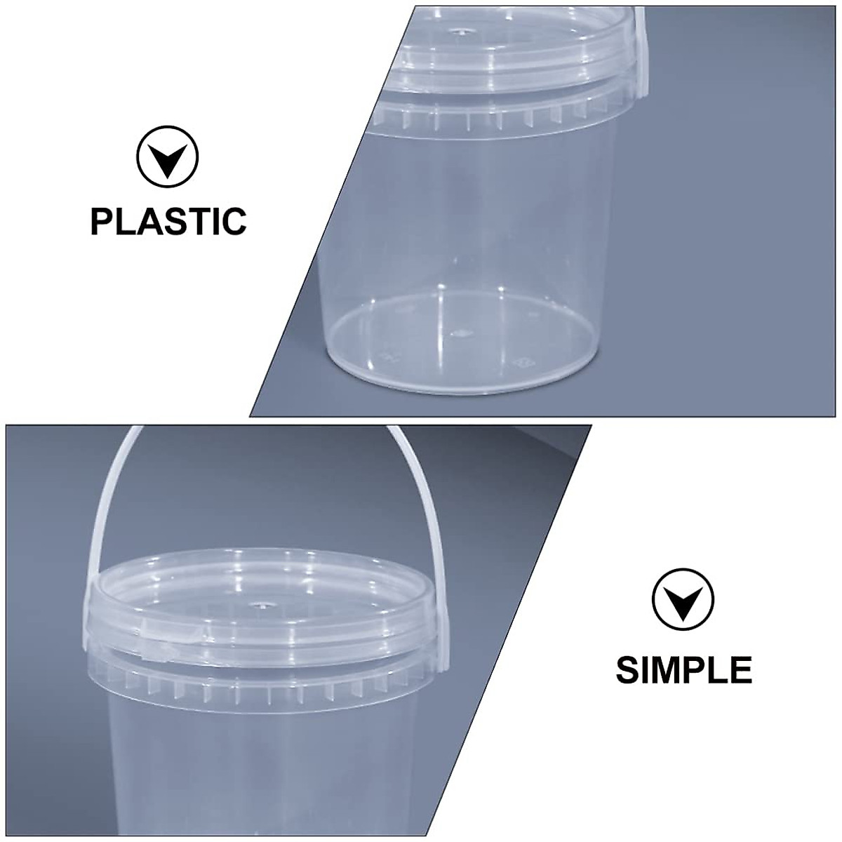 UPKOCH 2 Pcs Plastic Food Storage Containers 32oz Ice Cream Bucket with Lid and Handle Clear Soup Pails Airtight Container for Snacks Deli Food Fruit