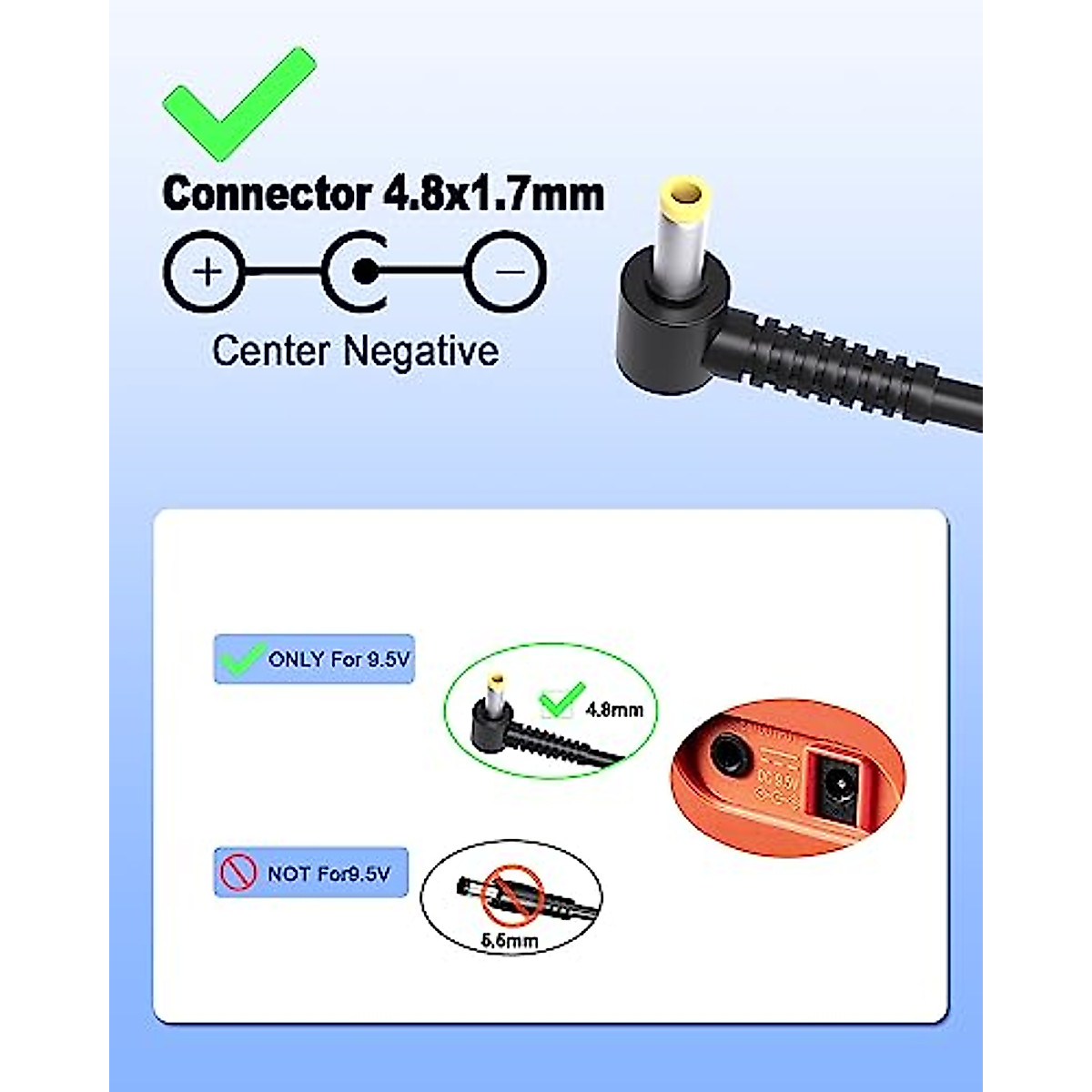 VHBW 9.5V Charger Replacement for Casio Keyboard Power Cord ADE95100LU Compatible with Casio Keyboard Power Supply CTK-2400 CTK-2500 CTK-2090 CTK-3200 SA-76 SA-46 SA-77 Mini Keyboard (5.9Ft Long)