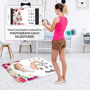 Baby Monthly Milestone Blanket Girl - Extra Soft, Large (60"X40") Thick Fleece - Baby Growth Chart Blanket - Baby Age Blanket for Photos - Baby Month Blanket Girls -Includes Headband and Floral Wreath