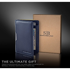 SERMAN BRANDS - Wallets for Men Slim Mens leather RFID Blocking Minimalist Card Front Pocket Bifold Travel Thin (Luxe Blue 5.0)