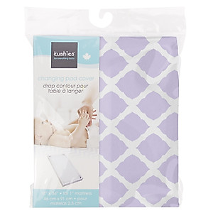 Kushies Changing Pad Cover for 1" pad, 100% Breathable Cotton, Made in Canada, Lilac Lattice