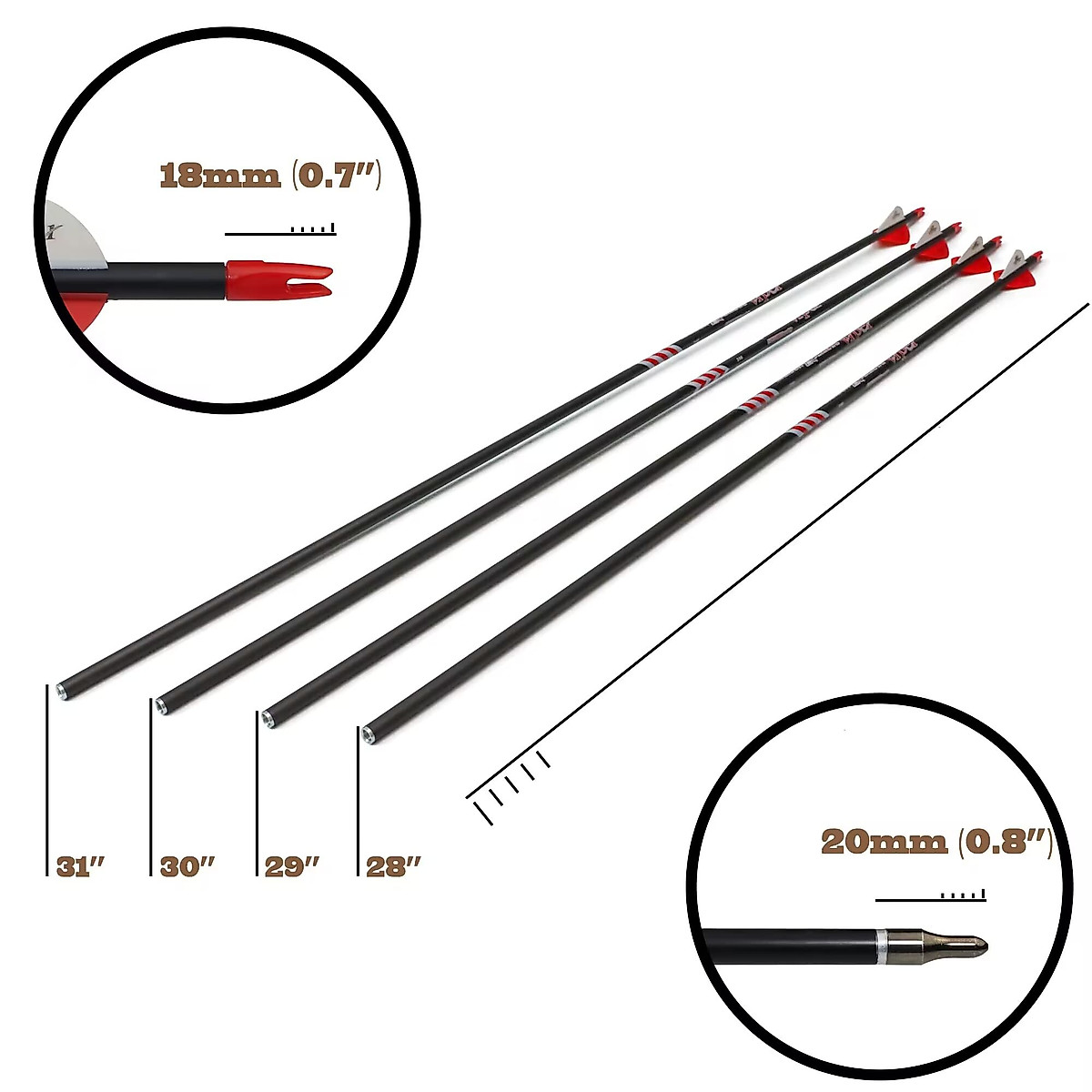 Hunting Archery Carbon Arrow 400 Spine with 2.5″ Vanes Removable Tips for Compound Bow &Recurve Bow (30 Inch)