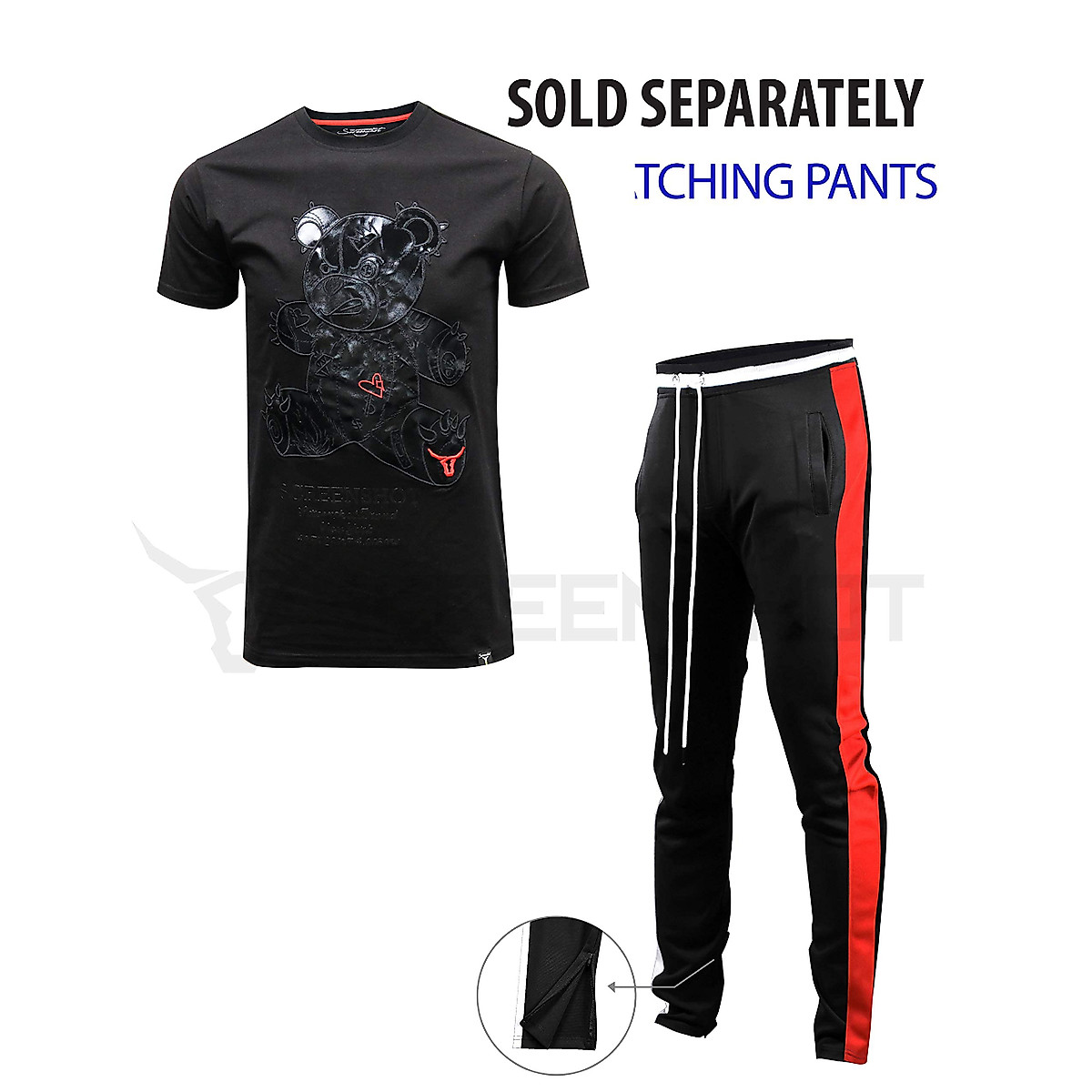 SCREENSHOT-S11113 Mens Hip-Hop Ultra Premium Quality Tee - Shiny Cartoon Teddy Bear Patch Embroidery Gel Print T-Shirt-Black/Black-Large