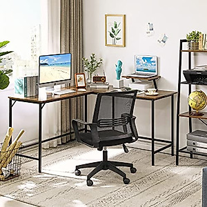 IBUYKE Industrial 53-Inch L-Shaped Computer Desk with Monitor Stand, Large Modern Corner Desk, Study Writing Workstation for Home Office, Space-Saving Gaming Table, Easy Assembly UTMJ052H
