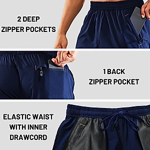 MIER Men's Quick Dry Running Shorts with Zipper Pocket, Elastic Waist Athletic Workout Exercise Fitness Shorts, 7 Inch, Navy, X-Large