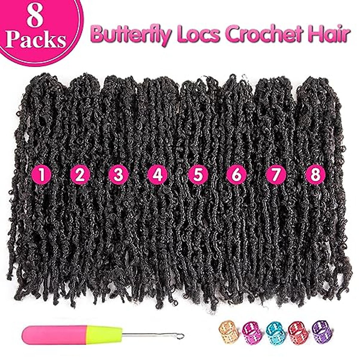 Col Bling Butterfly Locs Crochet Hair 12 Inch 8 Packs, Soft Butterfly Locs Distressed Faux Locs Crochet Hair Pre Looped Crochet Hair (12Inch 8Packs, #1B)