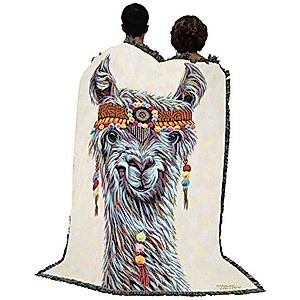 Pure Country Weavers Hippie Llama Blanket by Carolee Vitaletti - Cute Funny Gift Tapestry Throw Woven from Cotton - Made in The USA (72x54)