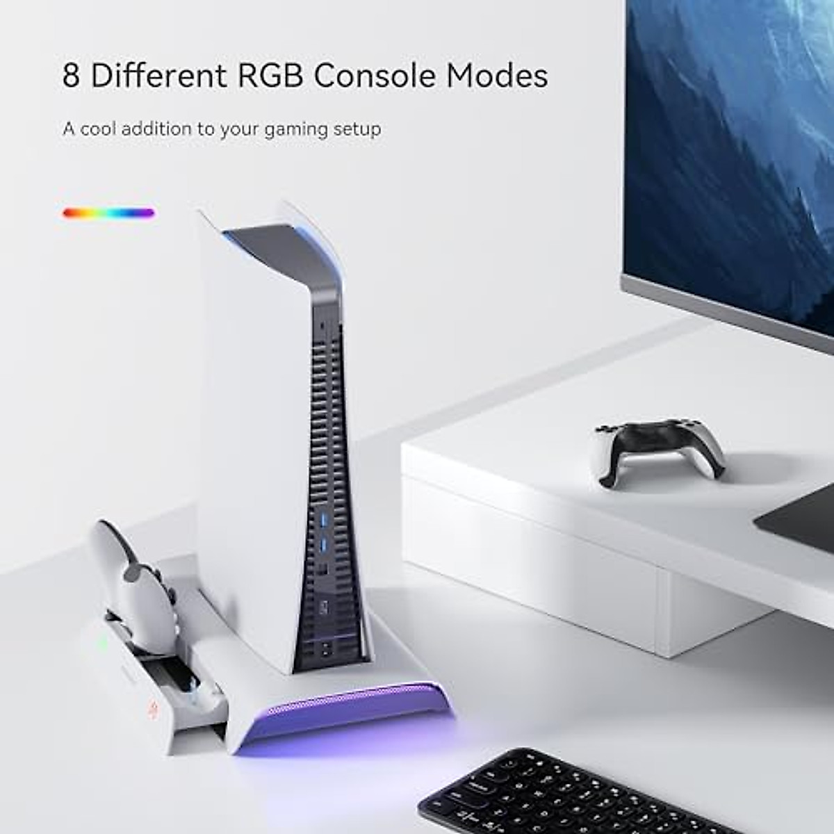 KIWIHOME Cooling Station for PS5 Accessories, Upgraded Controller Charging Station with Magnetic Dongles, Vertical Stand with RGB for Old PS5 Version Only, Not for PS5 Slim and New PS5 Pro
