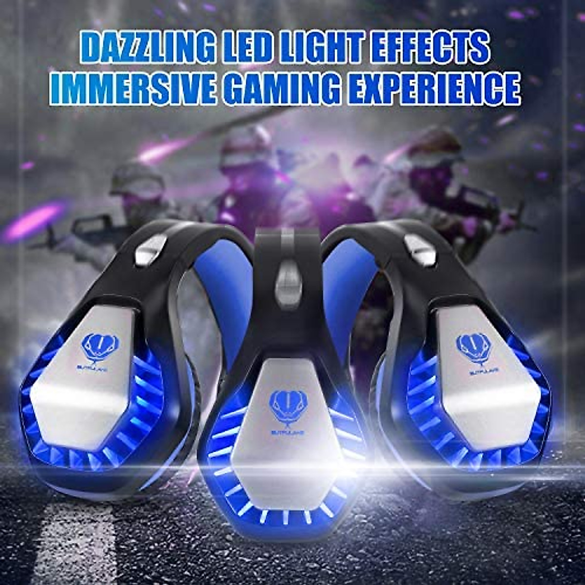 Headsets for Xbox One, PS4, PC, Nintendo Switch, Mac, Gaming Headset with Stereo Surround Sound, Over Ear Gaming Headphones with Noise Canceling Mic, LED Light (Headsets Black)