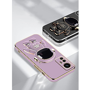 Compatible with Redmi Note 12s Case with Plating Creative Astronaut Cartoon Holder Pink, Xiaomi Redmi Note 12s Phone Case Silicone Shockproof Stand Soft TPU Protective Slim Cover (Purple)