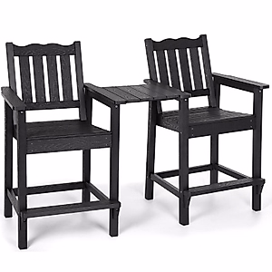 Stoog All-Weather Balcony Chairs Set, Tall Adirondack Chair Set of 2 with 16" Connecting Tray, Poly Outdoor Chairs for Backyard, Garden, Deck and Patio, Black