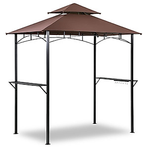 8'×5' Grill Gazebo, Outdoor BBQ Gazebo with Double Tier Canopy Roof, Barbeque Gazebo with 2 Shelves