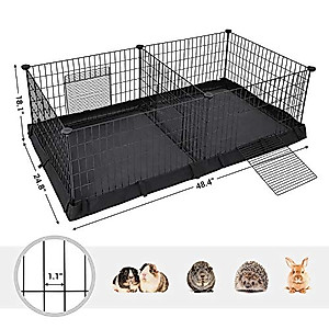 SONGMICS Pet Playpen, Small Animal Cage, Exercise Pen and Enclosure with Divider Panel for 2 Separate Spaces, Floor Mat and 3 Doors, 48.4 x 24.8 x 18.1 Inches, Black ULPI07H