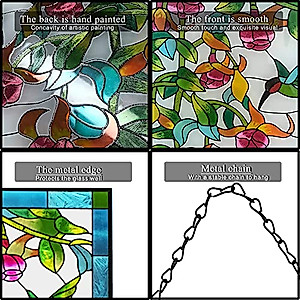 VEWOGARDEN W10xH15 inch Hummingbird Stained Glass Window Hangings, Suncatcher Panel with Chain for Wall or Windows
