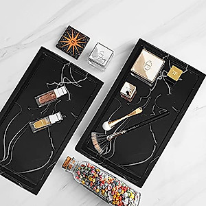 2 Pack Resin Bathroom Vanity Trays Toilet Tank Storage Trays Bathtub Kitchen Dresser Countertop Organizer for Candles Soap Towel Perfume Holder Jewelry Ring Mini Plant Home Decor(Black)