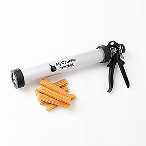 Churro Maker Kit Gun. Holds 1.5 lb of Dough + Churro Filling Piping Bag with large Needle. Includes 5 Nozzles for Churros, Gnocchi and Cookies. Fresh Churros Party. (1.5 lb Stainless Steel Barrel)