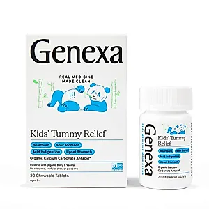 Genexa Kids' Tummy Relief - 30 Antacid Chews - Calcium Carbonate Acid Reducer - Certified Vegan, Gluten Free & Non-GMO