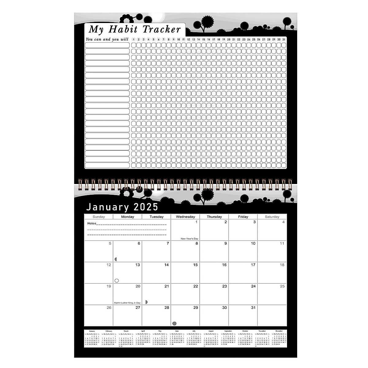 2025 Monthly Desktop/Wall Calendar/Planner - Habit Tracker - Daily, Weekly & Monthly Goal Motivational Habit Tracking Journal Inspirational - (Edition #015)