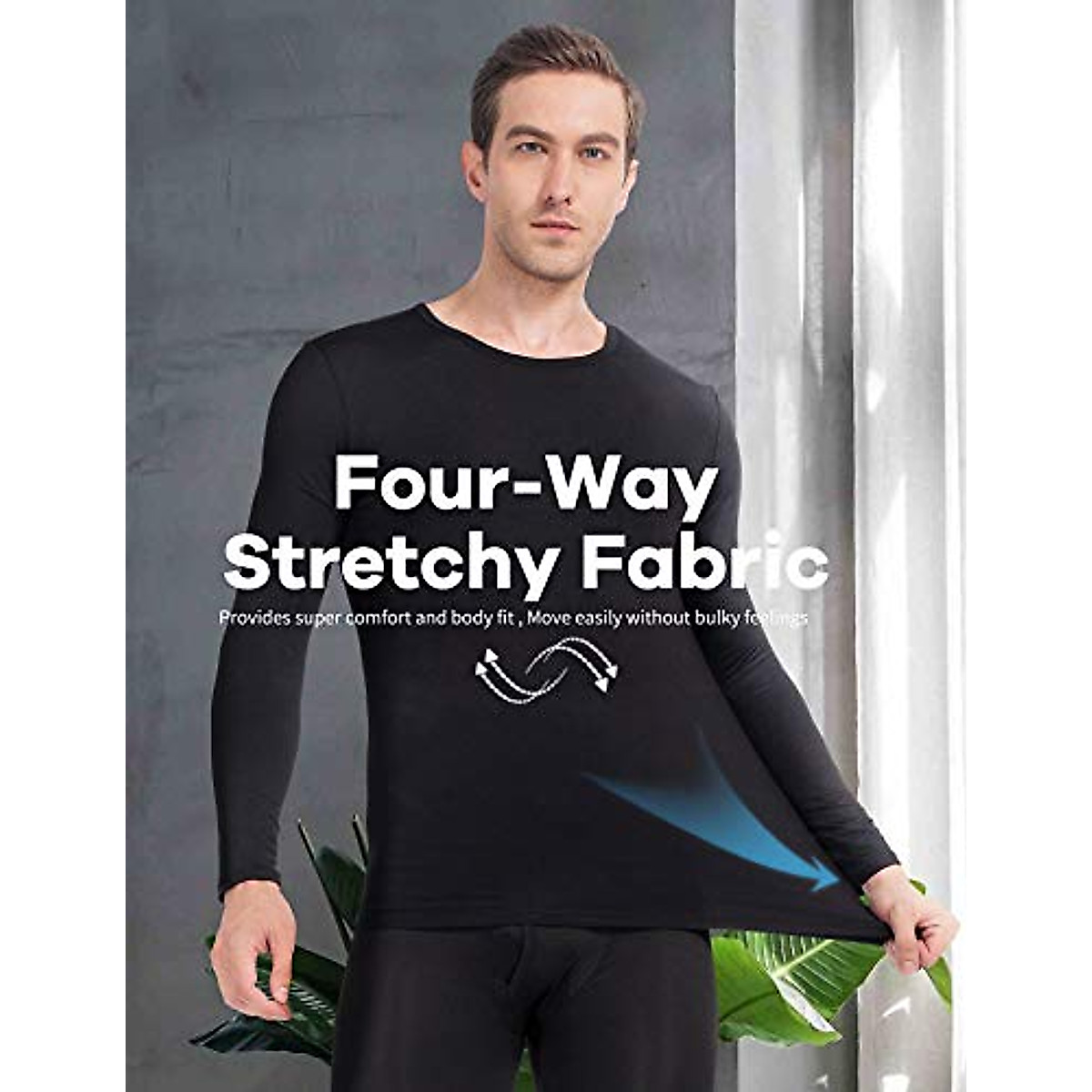 MANCYFIT Thermal Underwear for Men Long Johns Set Fleece Lined Ultra Soft (Black, Large)