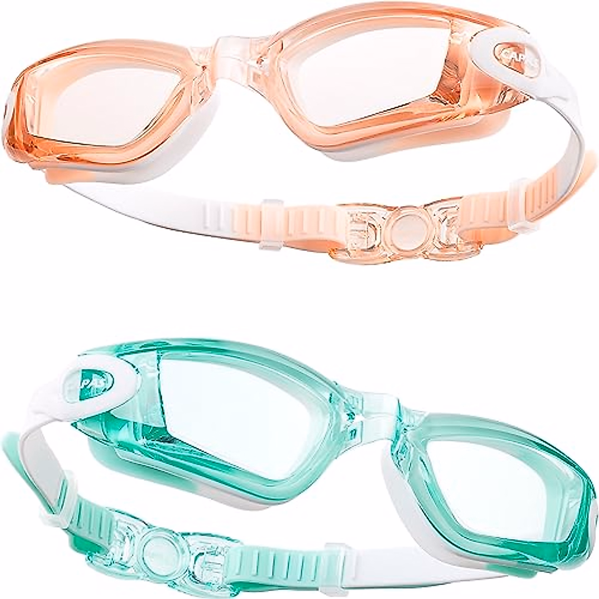 CAPAS Kids Swim Goggles, Pack of 2 Waterproof Anti-Fog Anti-UV Water Pool Swimming Class Goggles for Boys Girls Age 4-12