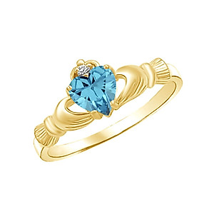 Jewel Zone US Heart Cut Simulated Aquamarine & Cubic Zirconia Claddagh Ring In 14k Yellow Gold Over Sterling Silver Jewelry Gift For Her Ring Size-13