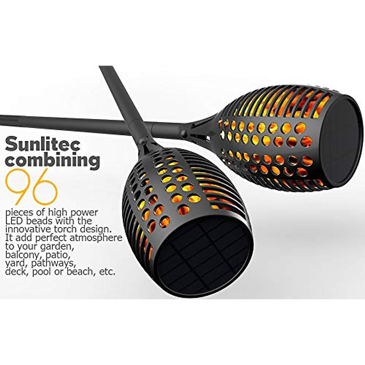 Sunlitec Solar Lights, Waterproof Flickering Flames Torches Lights Outdoor Landscape Decoration Lighting Dusk to Dawn Auto On/Off Security Torch Light for Garden Patio Deck Yard Driveway, 2 Pack