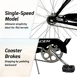 Tracer Bora Lightweight Beach Cruiser Bike for Adult, 26 Inch Wheels, Featuring Steel Step Over or Step Through Hi Ten Steel Frame, 1 Speed, Coaster Brake, Hybrid (Male, Black)