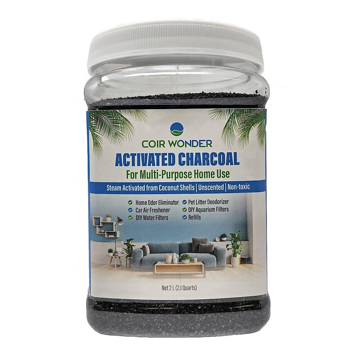 Coir Wonder Activated Charcoal Carbon – 2.2 Lb (1 Kg) – From Coconut Shell - Litter Box Odor Eliminator Deodorizer - Odor Absorber for Room Car Air Freshener Purifier – Water, Aquarium Filter Refill