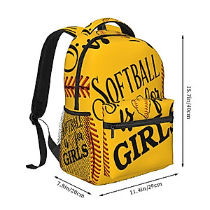 Yellow Softball Backpack for Boys Girls Elementary School Bags Back to School Gift Softball Mom Bookbag 2nd 3rd 4th 5th 6th Grade