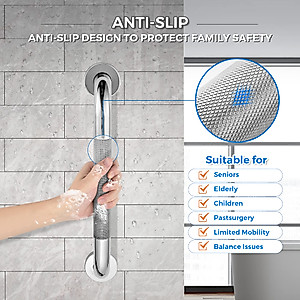 16-Inch 1.25" Diameter Grab Bars for Bathtubs and Showers, Shower Handle for Elderly, Handicap Grab Bars for Bathroom, Shower Grab Bars for Seniors(Polished Nickel 2 Pack)