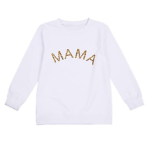 Mommy and Me Matching T-Shirt Letters Print Long Sleeve Pullover Sweater Tops Blouse Family Fall Outfit (for Mama, M)