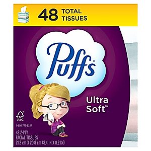 Puffs Ultra Soft Non-Lotion Facial Tissues, 1 Cube, 48 Tissues Per Box