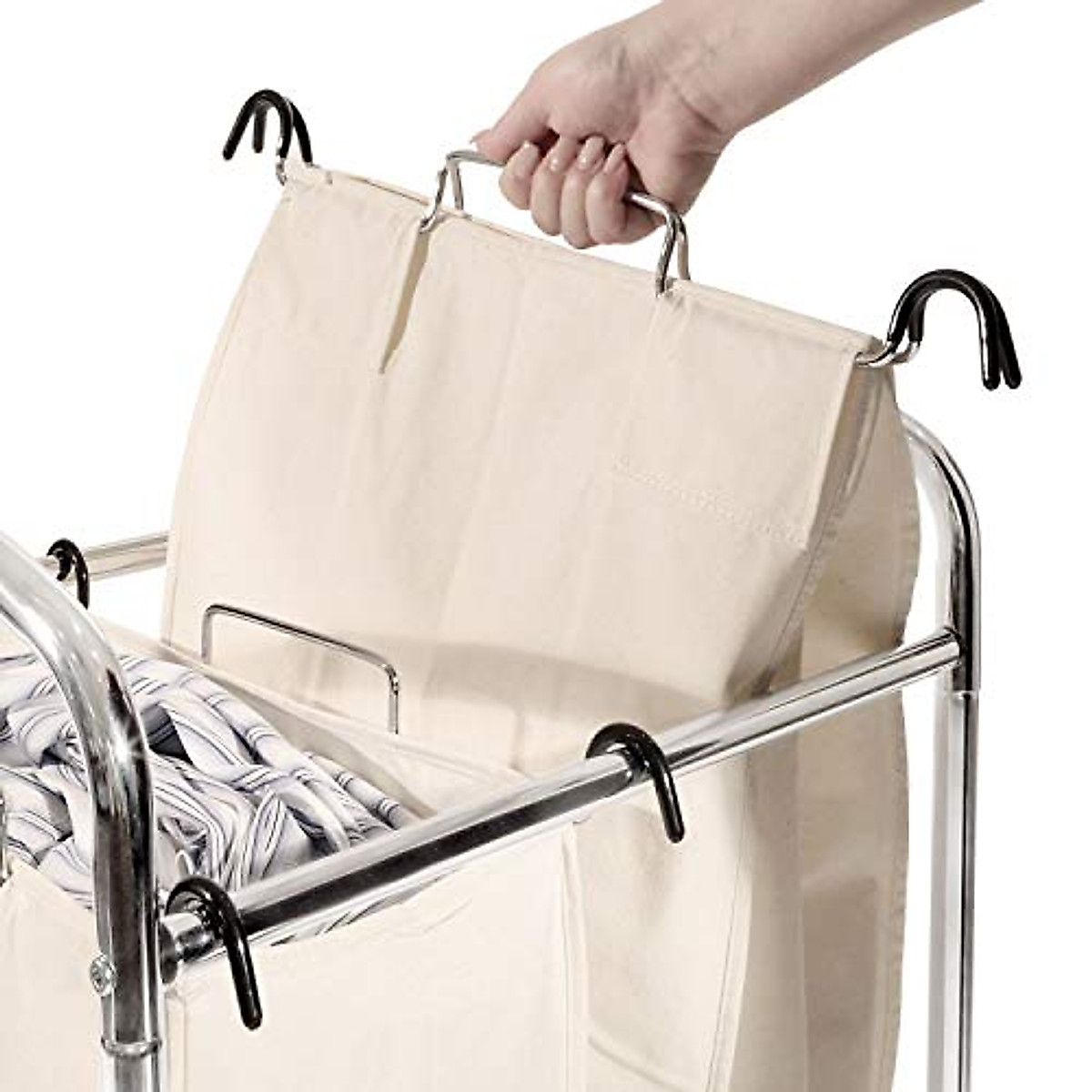 Seville Classics Laundry Hamper Sorter Cart Mobile Premium 2-Bag Compact, Canvas
