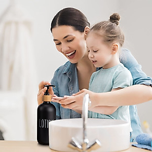 Little World Soap Dispenser for Kitchen, Stainless Steel Pump and Wood Tray, Bathroom Decor Dispenser for Foaming Hand Soap, Dish Soap and Lotion, Black & Black