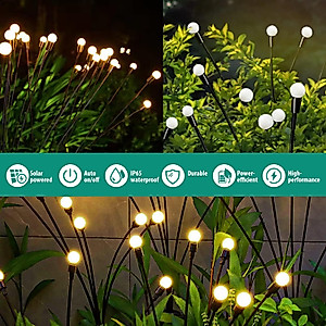 BOSSERN 4 Pack Firefly Garden Lights: Solar Outdoor Waterproof, 32 LED Vibrant Firefly Starburst Lights, Swaying by Wind, Garden Decoration (Warm White)