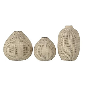 White Stoneware Vases with Textured Black Polka Dots (Set of 3 Sizes)