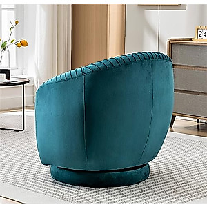 US Pride Furniture Contemporary Velvet Swivel Barrel Chair with 360° Spin Capability, Round Accent One-Seater Sofa for Living Room, Bedroom, and Office, Greenish Blue