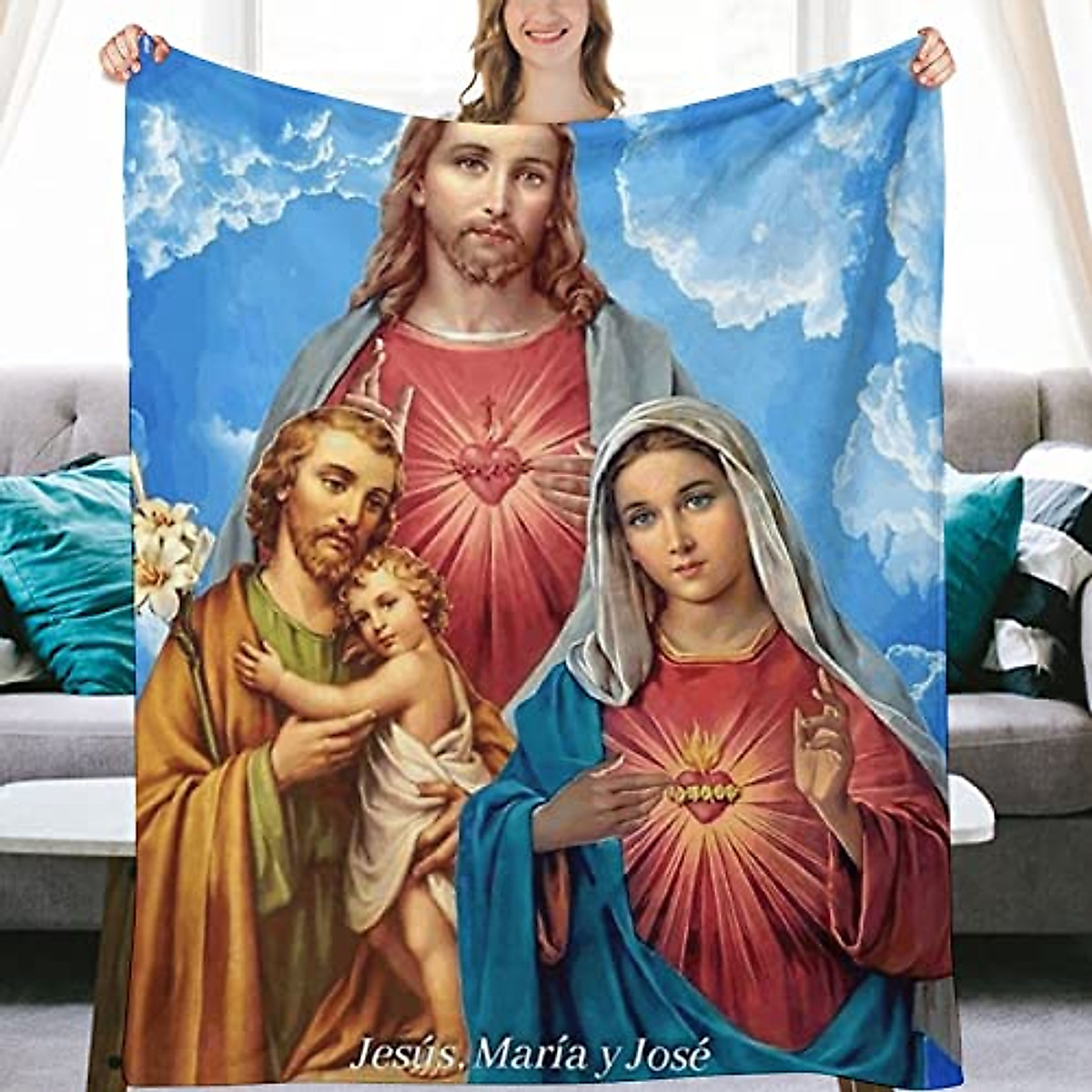 Virgin Mary Jesus Our Lady of Guadalupe Christmas Nativity Cross Festivals Blanket Flannel Fleece Soft and Warm Comfortable for Sofa Bedroom Winter Office and Tourist Camping 60x50 Inch