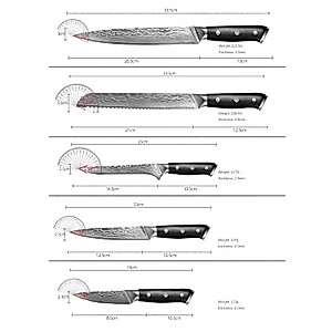 Knife Sets, 9PCS Damascus Steel G10 Chef's Knife Sande Knife Cleaver Bread Knife Cleaver Universal Fruit Knife