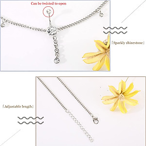 Dresbe Rhinestone Belly Button Ring Silver Crystal Waist Chain Beaded Piercing Navel Sexy Body Chain Party Body Jewelry Accessories for Women and Girls BC116