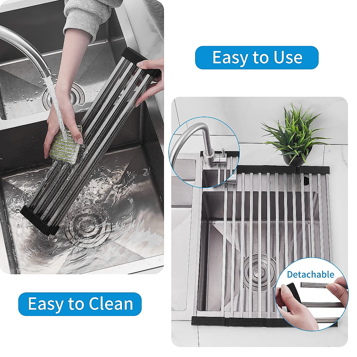 Starensky Design Over The Sink Dish Drying Rack Roll Up Foldable 304 Stainless Steel Dish Drying Rack for Kitchen Accessories(17.7''*14.3'')